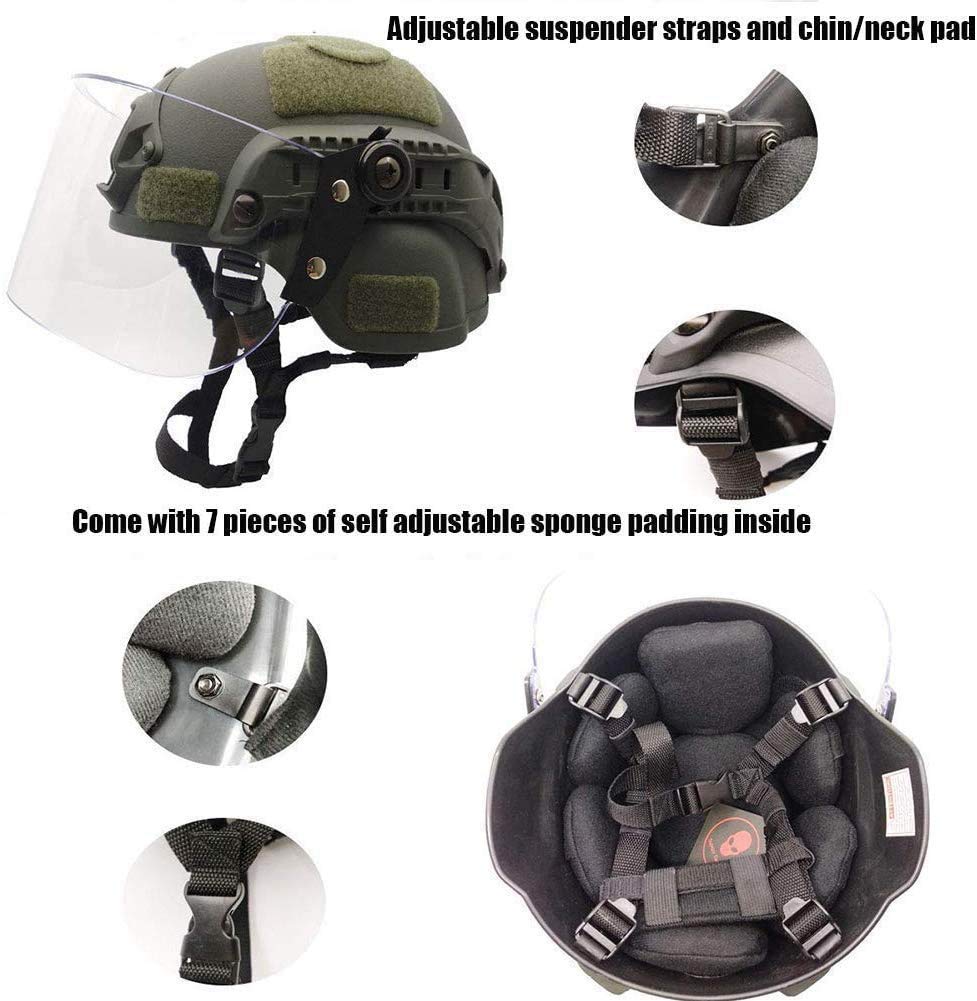 LEJUNJIE Tactical Fast Helmet with Clear Face Shield Sliding Goggles for Airsoft Paintball CS Games Outdoor Sports.