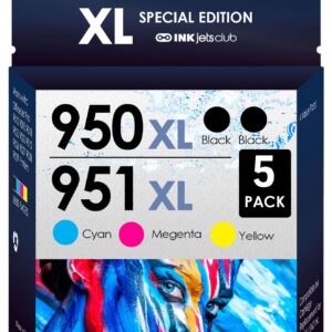 INKjetsclub Ink Cartridge Compatible with HP 950XL 951XL. Works with Officejet PRO 8600 8610 8620 8630 8100 8640 8660 8615 8625 251dw 271dw 276DW Printers. 5 Pack (Black, Cyan, Magenta, Yellow)