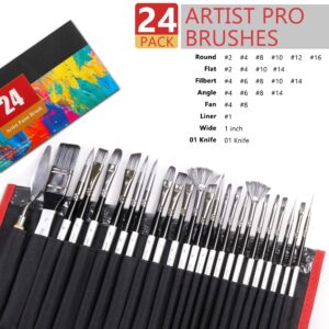 DUGATO 24pcs Paint Brush Set, Expert Series, 23 Different Shapes + Mixing Knife with Organizing Case, Enhanced Synthetic Painting Brushes Set for Acrylic, Watercolor, Oil, Gouache