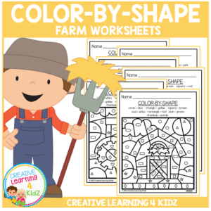 color by shape worksheets: farm