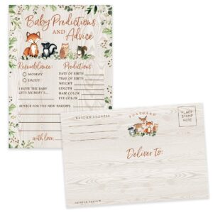 Printed Party Virtual Baby Shower by Mail, Woodland Forest Animals, Set of 5 Double-Sided Invitations, Games, Activities and Thank You Cards