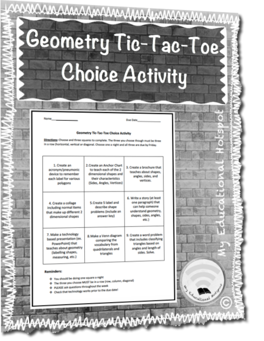 Geometry Tic-Tac-Toe Choice Activity