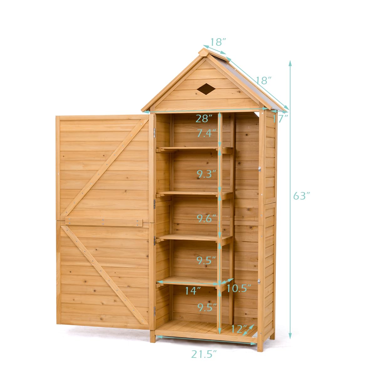 S AFSTAR Outdoor Storage Shed for Garden Tools, Wooden Patio Shed with Gable Roof and Metal Latches