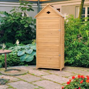 S AFSTAR Outdoor Storage Shed for Garden Tools, Wooden Patio Shed with Gable Roof and Metal Latches