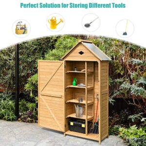 S AFSTAR Outdoor Storage Shed for Garden Tools, Wooden Patio Shed with Gable Roof and Metal Latches