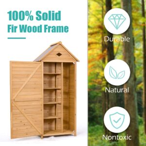 S AFSTAR Outdoor Storage Shed for Garden Tools, Wooden Patio Shed with Gable Roof and Metal Latches