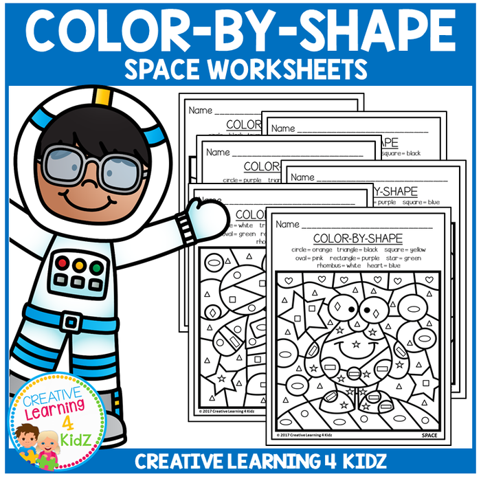 Color By Shape Worksheets: Space