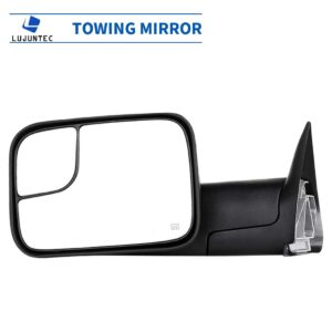 LUJUNTEC Towing Mirror Fits for 2002-2008 For Dodge For Ram 1500 2003-2009 For Dodge For Ram 2500/3500 Tow Mirror Piece Driver Side Power Adjust Heated No Turn Signal Light Black Housing