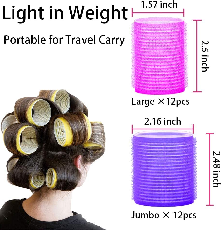 Hair Rollers, 24 Pack Self Grip Salon Hairdressing Curlers, Hair Curlers Sets, DIY Curly Hairstyle, Mother's Day gifts for Women Mom Wife Daughter, Colors May Vary (12xJumbo+12xLarge)