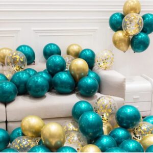 Teal Gold Birthday Decorations Women/Turquoise Teal Women Birthday Party Decorations Polka Dot Fans Teal Gold Balloons for Teal Gold Birthday Party Supplies