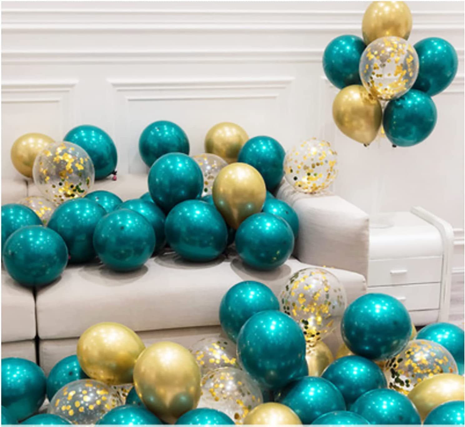 Teal Gold Birthday Decorations Women/Turquoise Teal Women Birthday Party Decorations Polka Dot Fans Teal Gold Balloons for Teal Gold Birthday Party Supplies