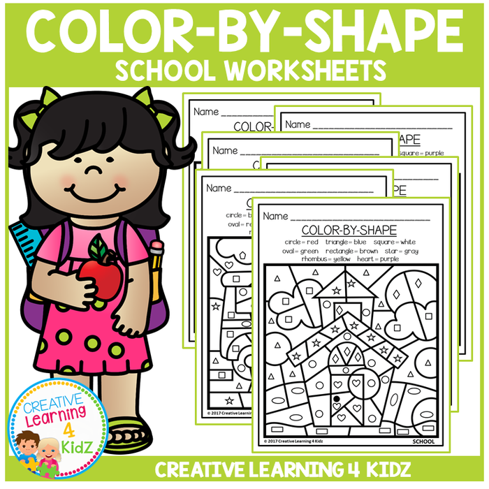 Color By Shape Worksheets: School