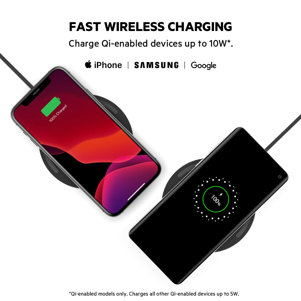 Belkin Quick Charge Wireless Charging Pad - 10W Qi-Certified Charger Pad for iPhone, Samsung Galaxy, Apple Airpods Pro & More - Charge While Listening to Music, Streaming Videos, & Video Calls - Black