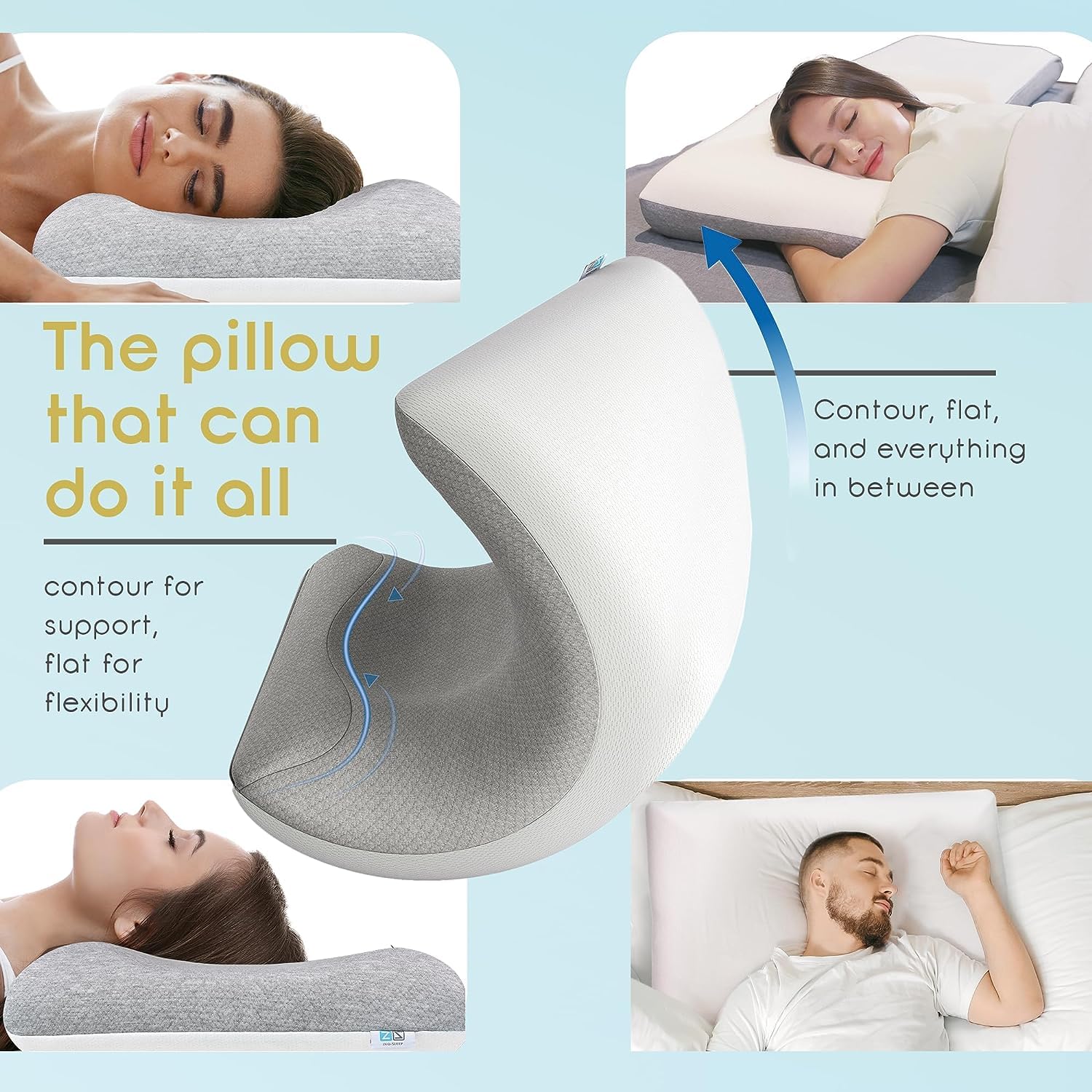 Reversible Plus+ Memory Foam Pillow Multipe Function- Widen Desgin Neck Contour Cervical Orthopedic Pillow- Firm Pillow for Back, Stomach and Side Sleepers - Pillow for Neck and Shoulder Pain