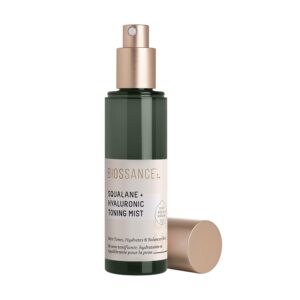 biossance squalane+hyaluronic toning mist. a multi-use spray that moisturizes, protects and plumps skin while toning and setting makeup. visibly reduces fine lines and improves hydration (2.53 ounces)