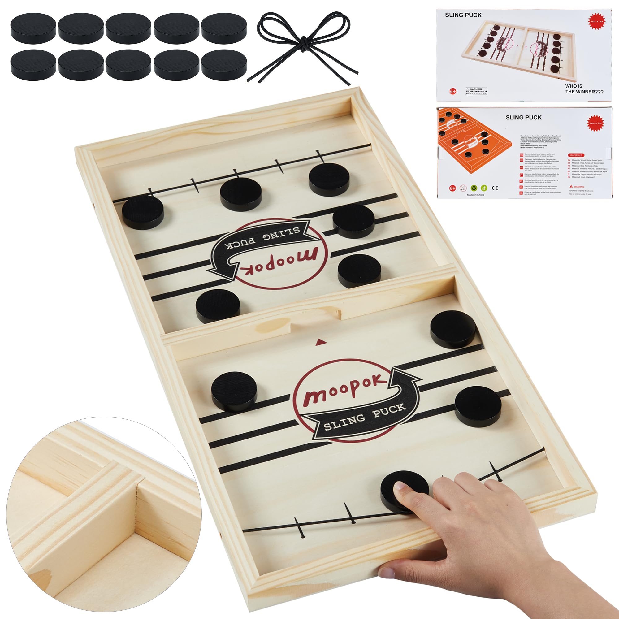 moopok Fast Sling Puck Game,Wooden Hockey Game,Super Foosball Table,Desktop Battle Parent-Child Interaction Winner Slingshot Game,Adults and Kids Family Game Toys