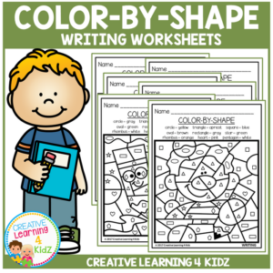 color by shape worksheets: writing