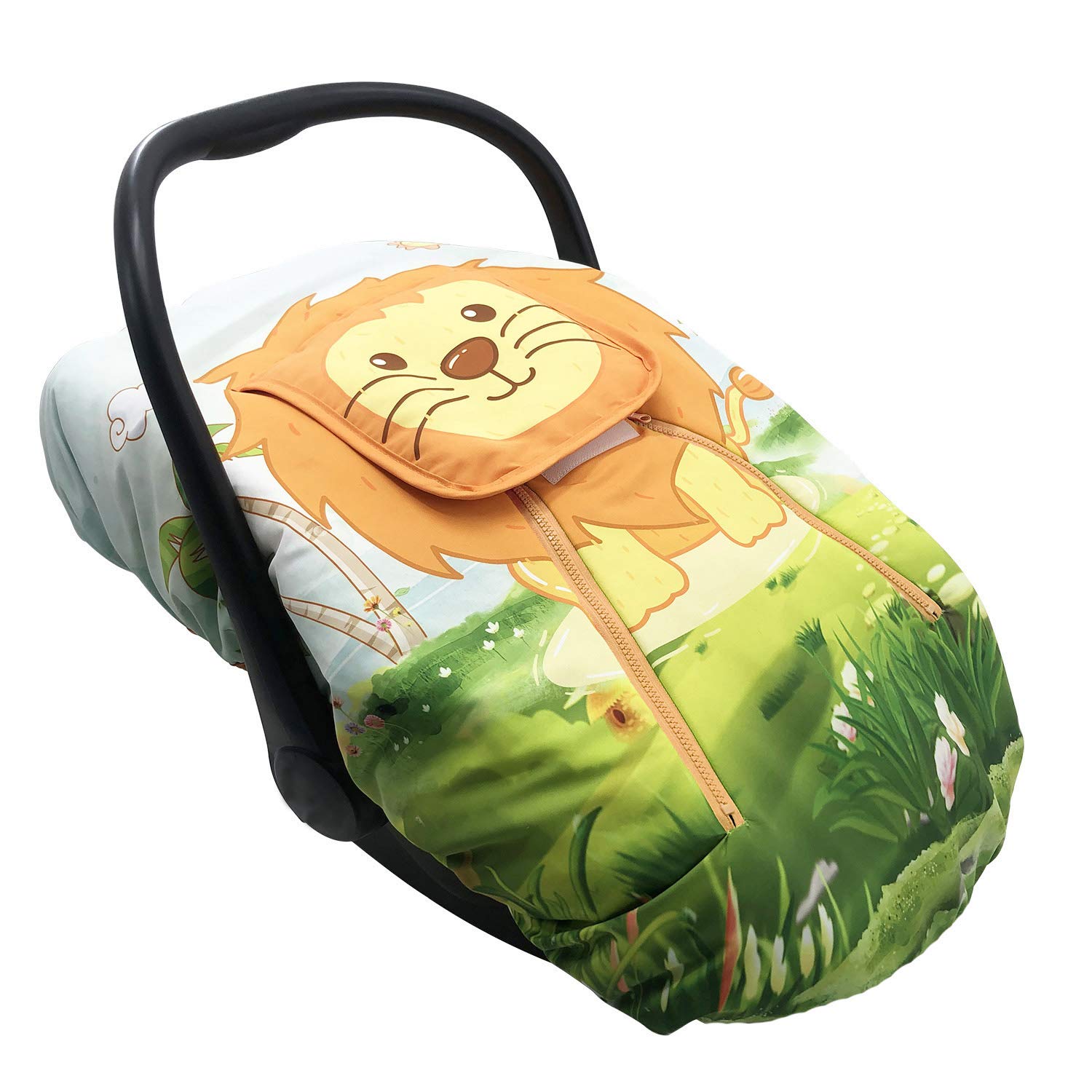 Cute Cartoon Infant Car Seat Covers, Soft Warm Breathable and Windproof Canopy for Baby Car Seat (Cute Lion)