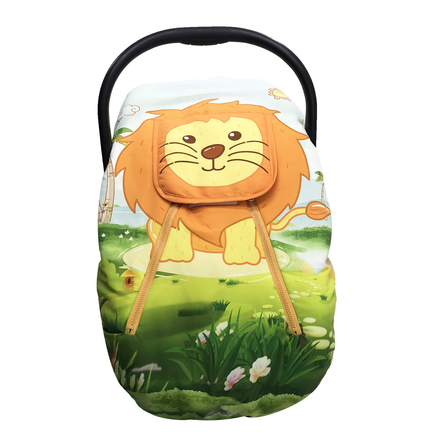 Cute Cartoon Infant Car Seat Covers, Soft Warm Breathable and Windproof Canopy for Baby Car Seat (Cute Lion)