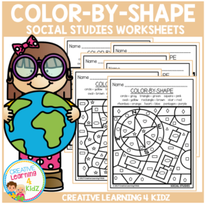 color by shape worksheets: social studies