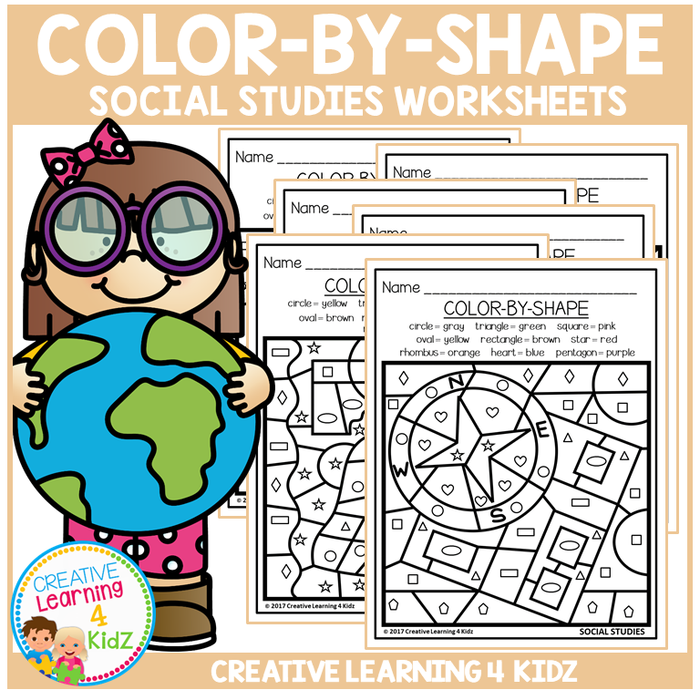 Color By Shape Worksheets: Social Studies