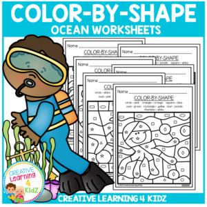 color by shape worksheets: ocean