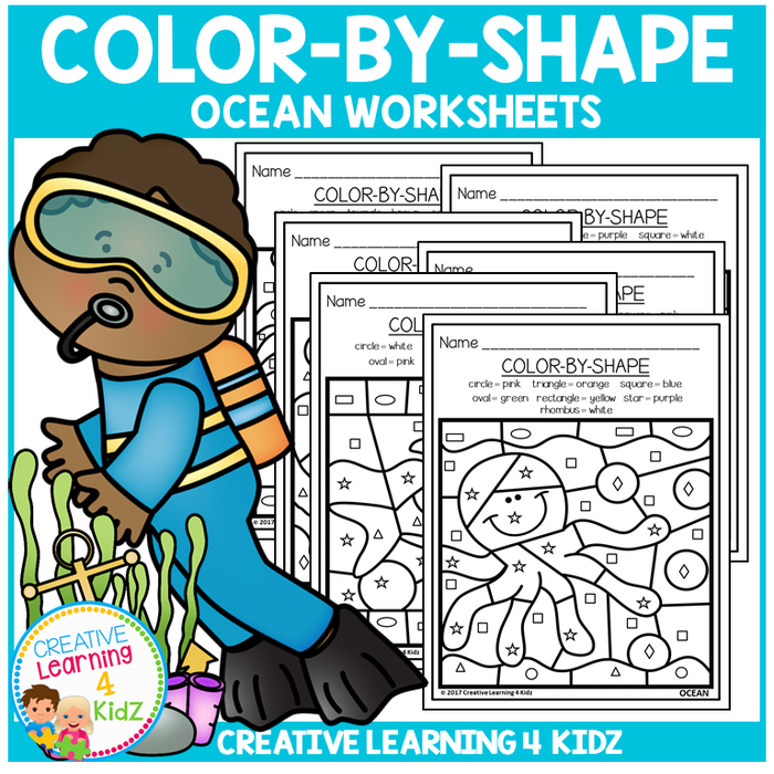 Color By Shape Worksheets: Ocean