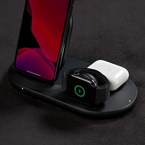 Belkin 3-in-1 Wireless Charger - Fast Charging Stand for Apple iPhone, Apple Watch & AirPods Case Compatible Qi Station For Multiple Devices - Black