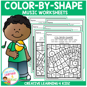 color by shape worksheets: music