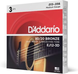 d'addario ej12-3d acoustic strings 80/20 bronze 13-56 medium 3-pack