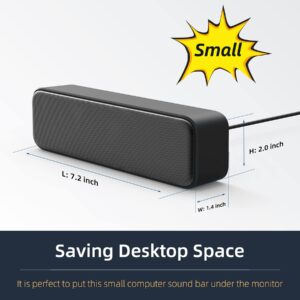 [Upgraded] USB Computer /Laptop Speaker with Stereo Sound & Enhanced Bass, Portable Mini Sound Bar for Windows PCs, Desktop Computer and Laptops