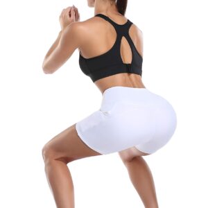 Oalka Women's Short Yoga Side Pockets High Waist Workout Running Shorts 4" Pure White Size S