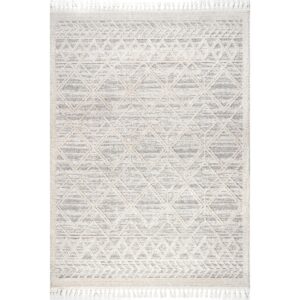 nuLOOM 9x12 Ansley Moroccan Tassel Area Rug, Light Grey, High-Low Textured Bohemian Design, Plush High Pile, Stain Resistant, For Bedroom, Living Room, Hallway, Entryway