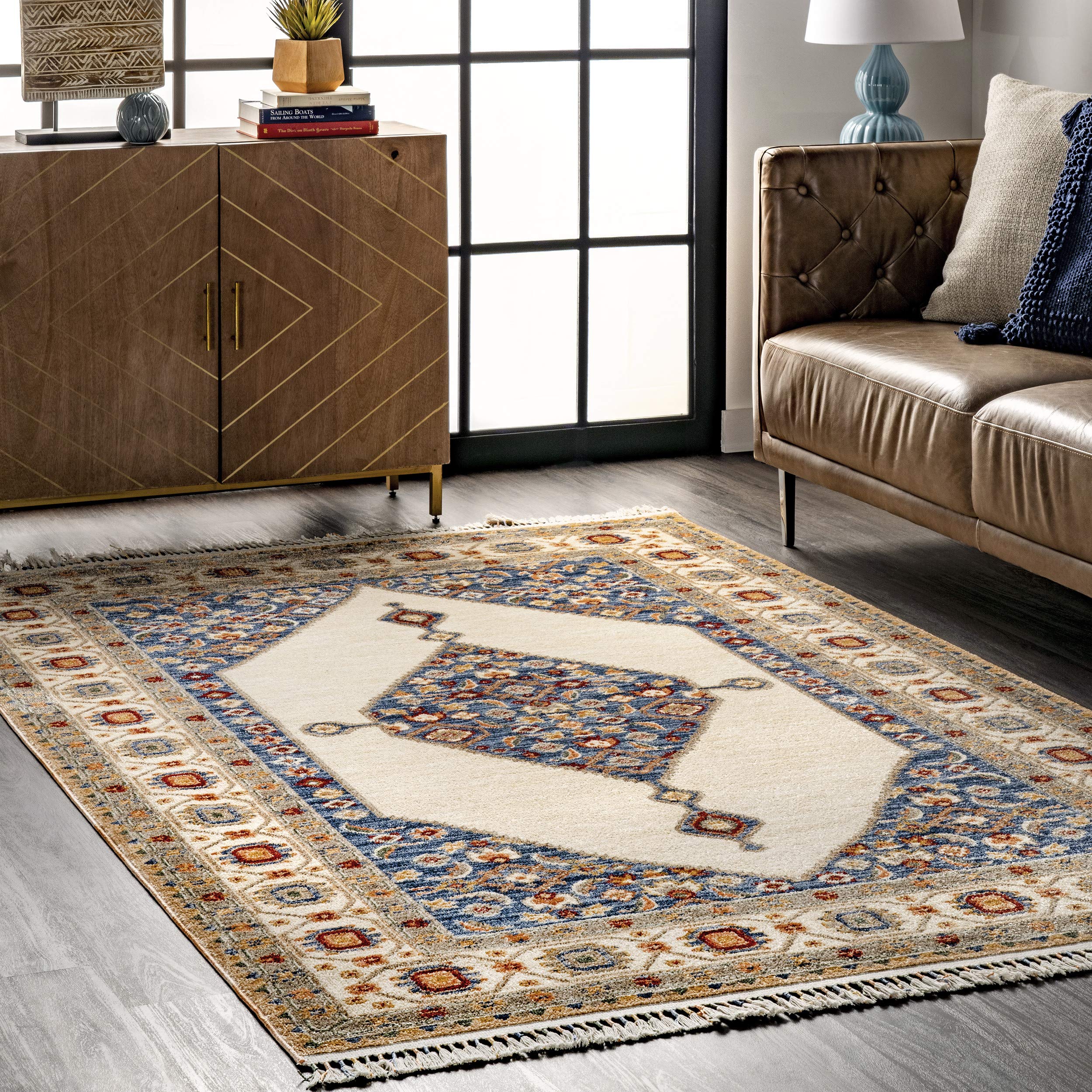 nuLOOM Halley Floral Medallion Runner Rug , 2' x 6', Ivory, Rectangular, 0.25" Thick