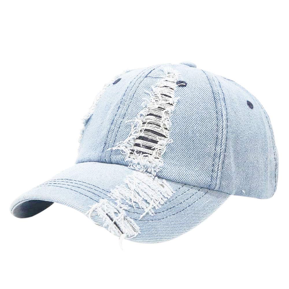 Kangqifen Unisex Ripped Distressed Denim Baseball Cap Trucker Hat Adjustable Blue