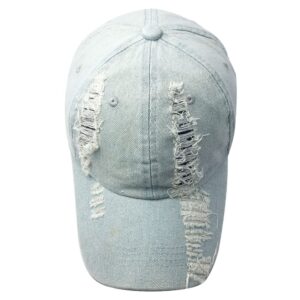 Kangqifen Unisex Ripped Distressed Denim Baseball Cap Trucker Hat Adjustable Blue