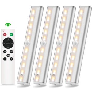 szokled under cabinet lights battery operated, remote control closet light 20-led, wireless counter lighting, stick on touch night light for kitchen hallway stairs, timing & dimmable, 4 pack