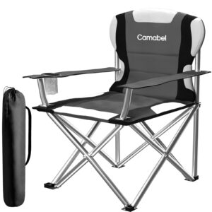 Camabel Oversized Camping Chairs Heavy Duty Folding Lawn Chairs Outside 400 LBS with Cup Holder Carry Bag Beach Chair Foldable Light Weight Lawn Chairs for Hiking Picnics Fishing Spectator Grey