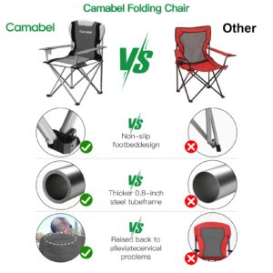 Camabel Oversized Camping Chairs Heavy Duty Folding Lawn Chairs Outside 400 LBS with Cup Holder Carry Bag Beach Chair Foldable Light Weight Lawn Chairs for Hiking Picnics Fishing Spectator Grey