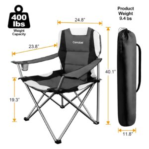 Camabel Oversized Camping Chairs Heavy Duty Folding Lawn Chairs Outside 400 LBS with Cup Holder Carry Bag Beach Chair Foldable Light Weight Lawn Chairs for Hiking Picnics Fishing Spectator Grey