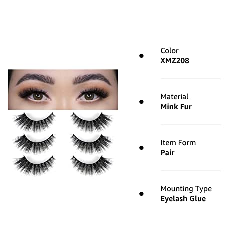 Lashes Mink Natural False Eyelashes - Bepholan Fake Eyelashes Natural Look 3-Pack Cat Eye Lashes Manga Eyelashes Fluffy,XMZ208