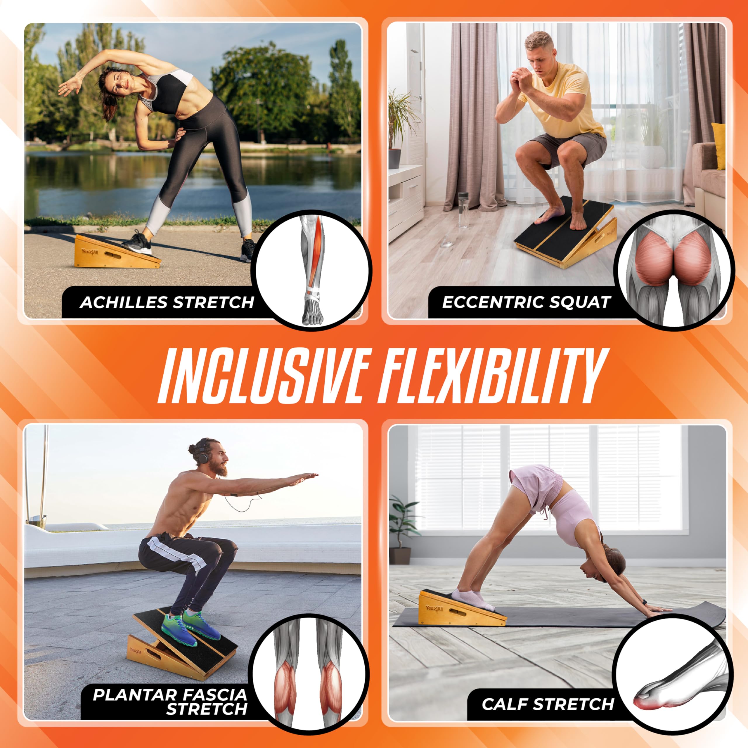 Yes4All Professional Incline Board, Slant board calf stretching, Squat Wedge and Anti-Slip Surface, Portable Side Handle Design for Easy Movement