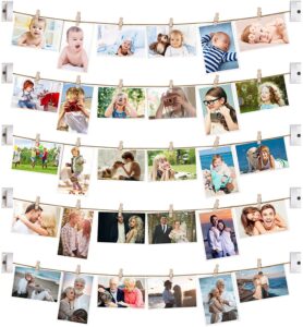 emfogo hanging photo display room picture wall decor，4x6 photo collage picture frames for wall hanging with 30 clips multi photo wall for dorm room decor