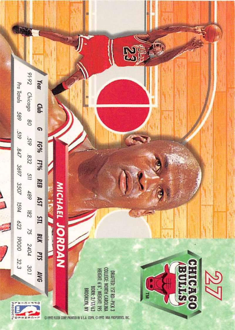 1992-93 Ultra Basketball #27 Michael Jordan Chicago Bulls Chicago Bulls Official NBA Trading Card From The Fleer Corp