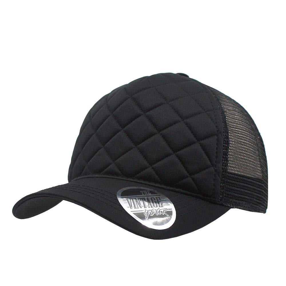 Plain Tone on Tone Cotton Mesh Adjustable Low Profile Baseball Cap Quilt Camo Heather Distressed (Quilt Black)