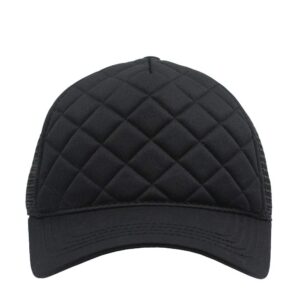 Plain Tone on Tone Cotton Mesh Adjustable Low Profile Baseball Cap Quilt Camo Heather Distressed (Quilt Black)