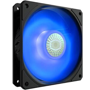 cooler master sickleflow 120 v2 blue led square frame fan, air balance curve blade, sealed bearing, 120mm pwm control for computer case & liquid radiator