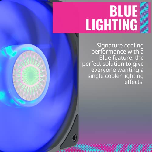 Cooler Master SickleFlow 120 V2 Blue Led Square Frame Fan, Air Balance Curve Blade, Sealed Bearing, 120mm PWM Control for Computer Case & Liquid Radiator