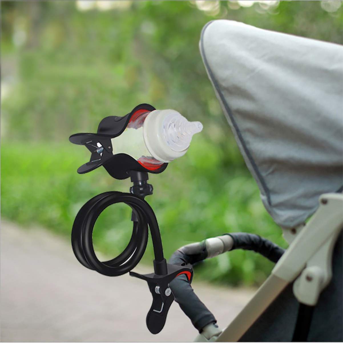 Artibetter Stroller Cup Holder Flexible Long Arms Gooseneck Clip Clamp Bottle Cup Holder for Walker Wheelchair Baby Stroller Trolleys Bike (Black)