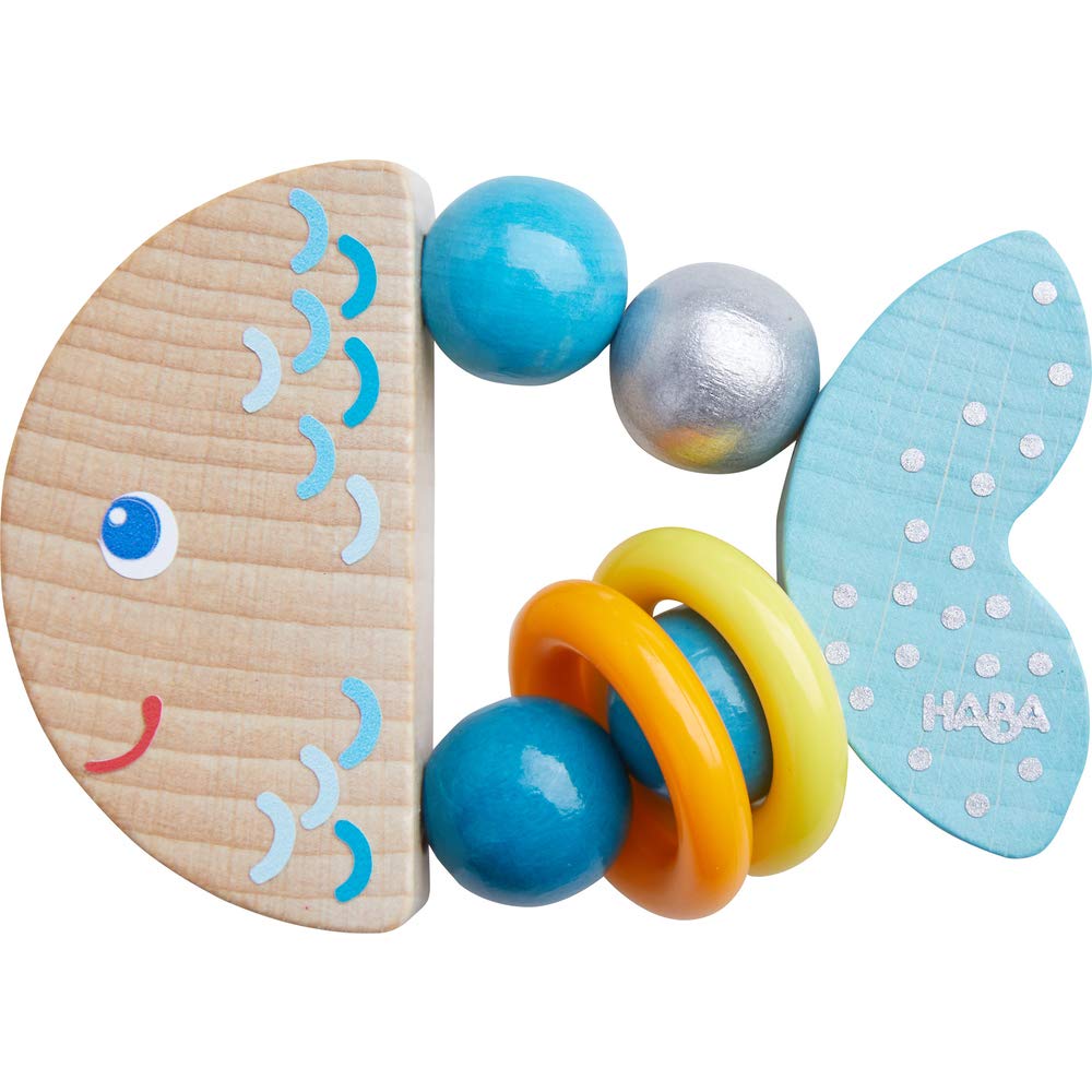 HABA Rattlefish Wooden Clutching Toy with Plastic Rings (Made in Germany)…